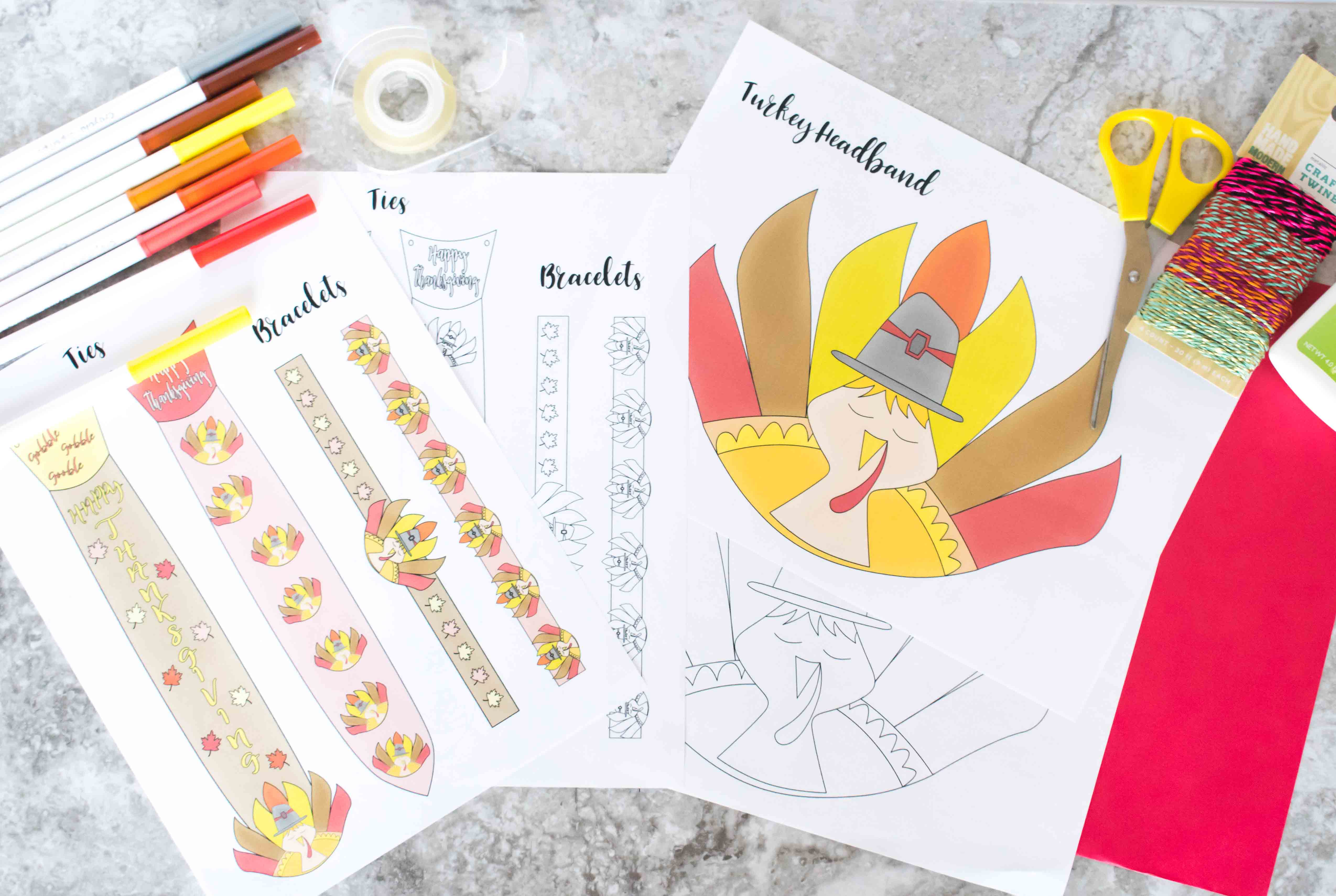 Free Printable Turkey Headband Ties And Bracelets Craft Daydream 