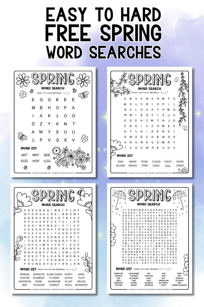 Spring Word Search Free PDF Printables | 6 Levels of Difficulty ...