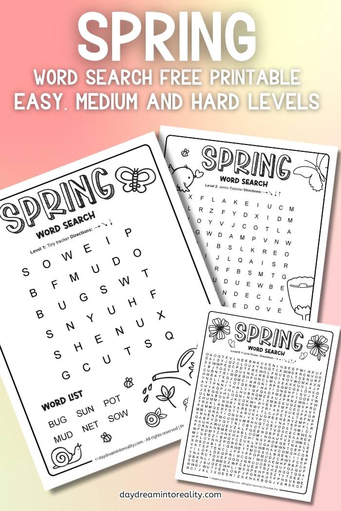 Spring Word Search Free PDF Printables | 6 Levels of Difficulty ...
