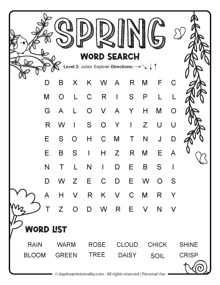 Spring Word Search Free PDF Printables | 6 Levels of Difficulty ...