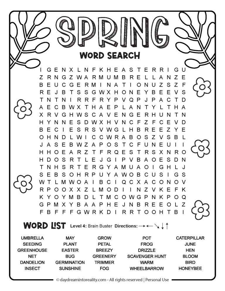 Spring Word Search Free PDF Printables | 6 Levels of Difficulty ...